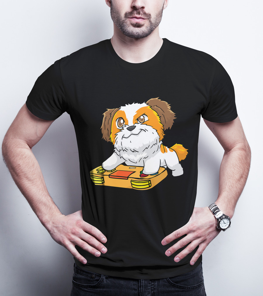 Shih Tzu Kawaii Dog Playing Video Game For Gamers And Dog Lovers T-Shirt