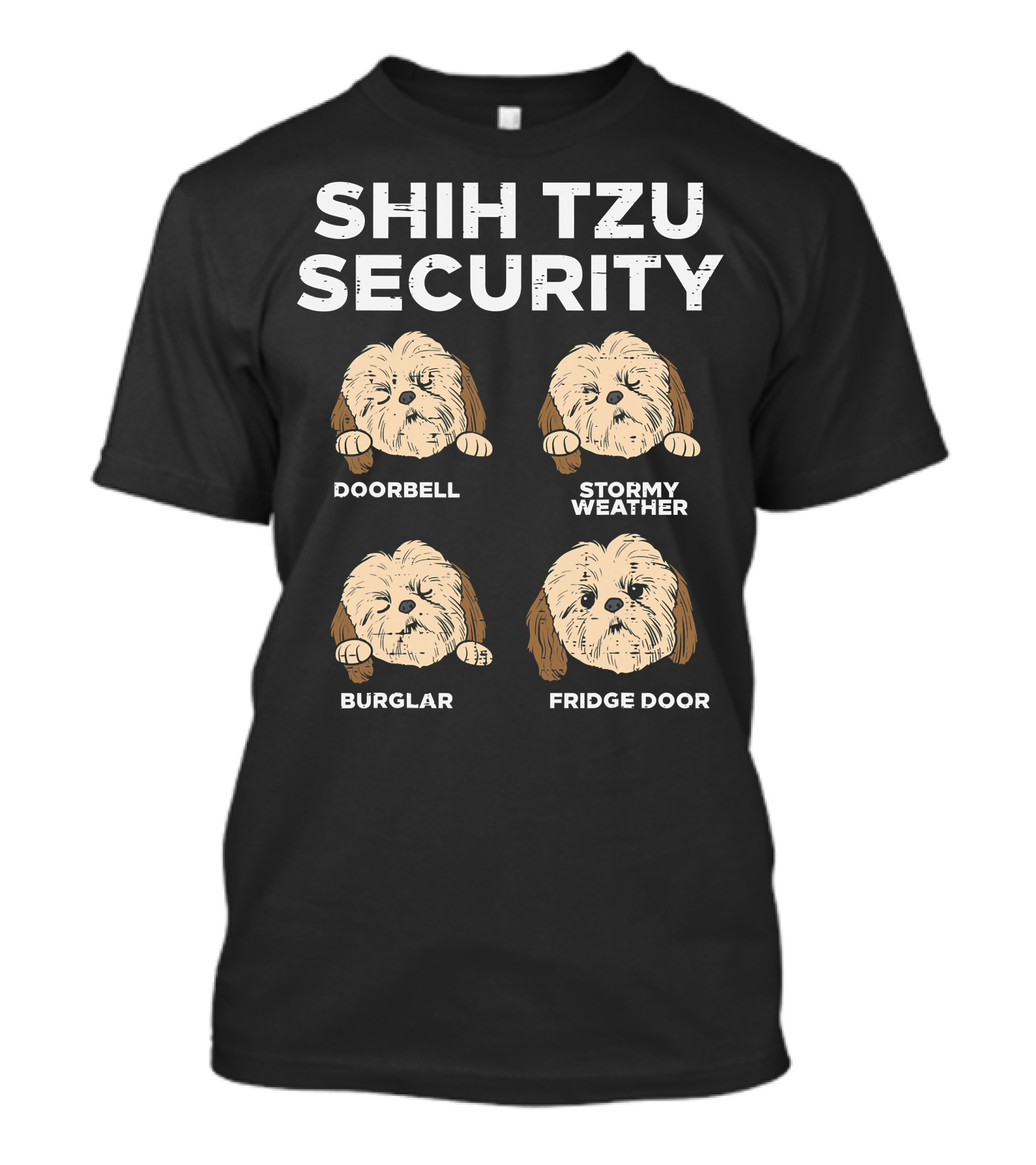 Shih Tzu Security Doorbell Stormy Weather Burglar Fridge Door Funny Dog Lover Owner T-Shirt