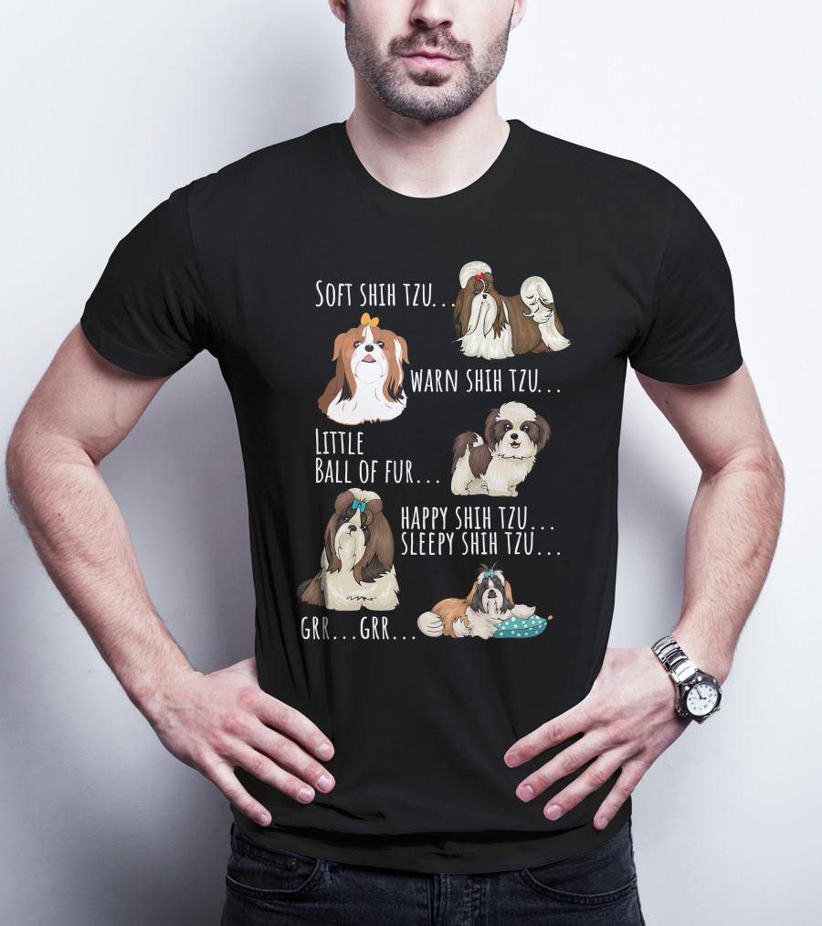 Soft Warm Shih Tzu Ball Of Fur Happy Sleepy Cute Little Furry Dogs T-Shirt