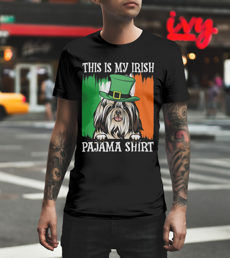 St Patrick's Day Shih Tzu Irish Flag Hat Pajama Vibe T-Shirt