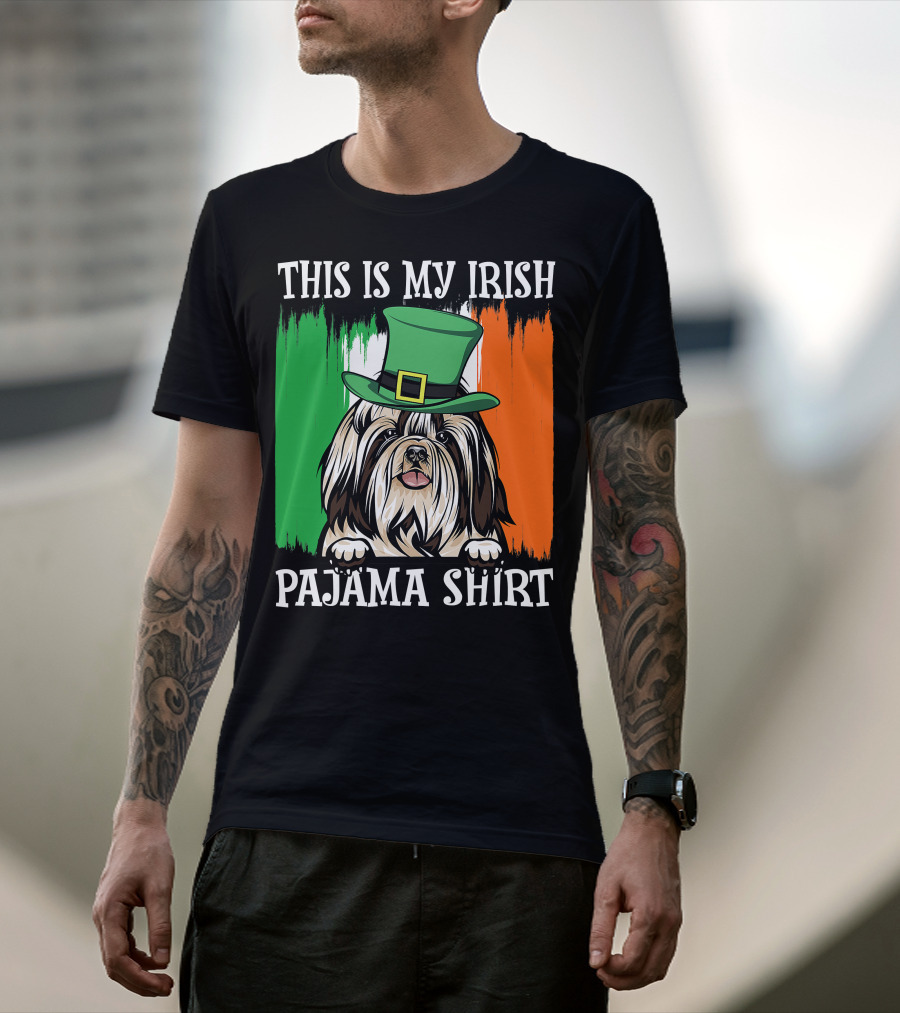 St Patrick's Day Shih Tzu Irish Flag Hat Pajama Vibe T-Shirt