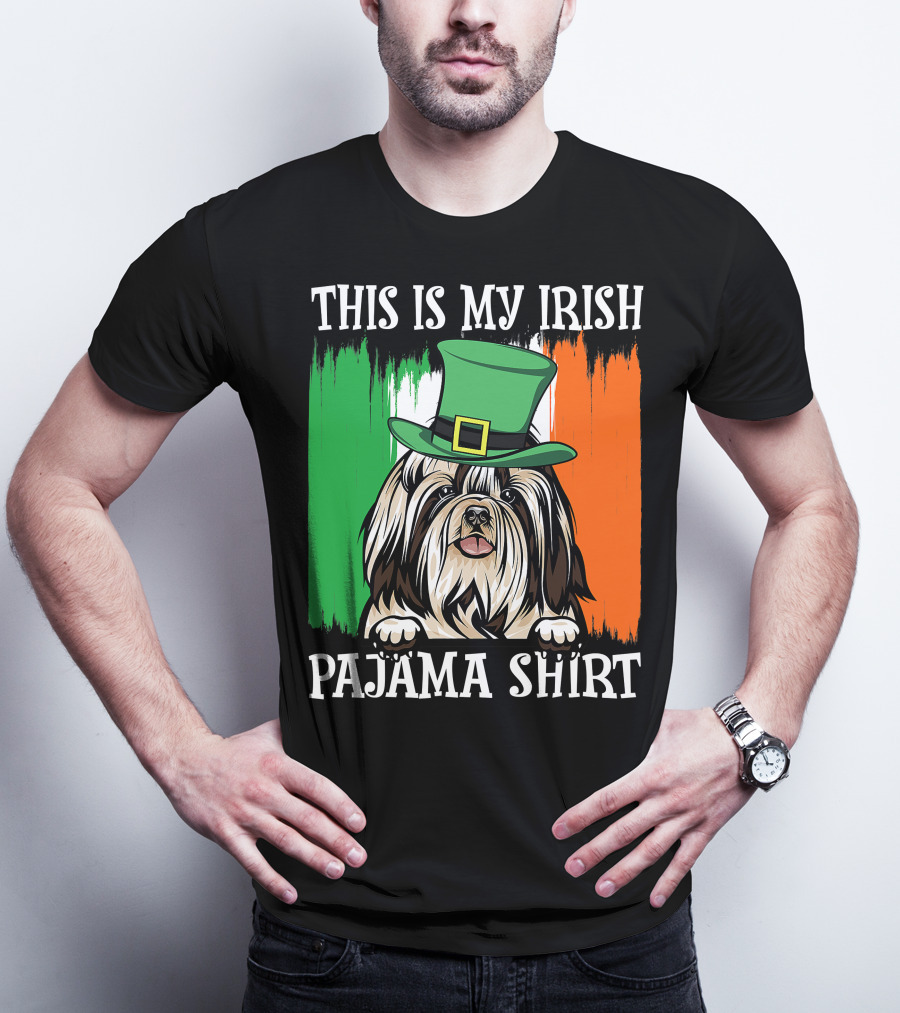 St Patrick's Day Shih Tzu Irish Flag Hat Pajama Vibe T-Shirt