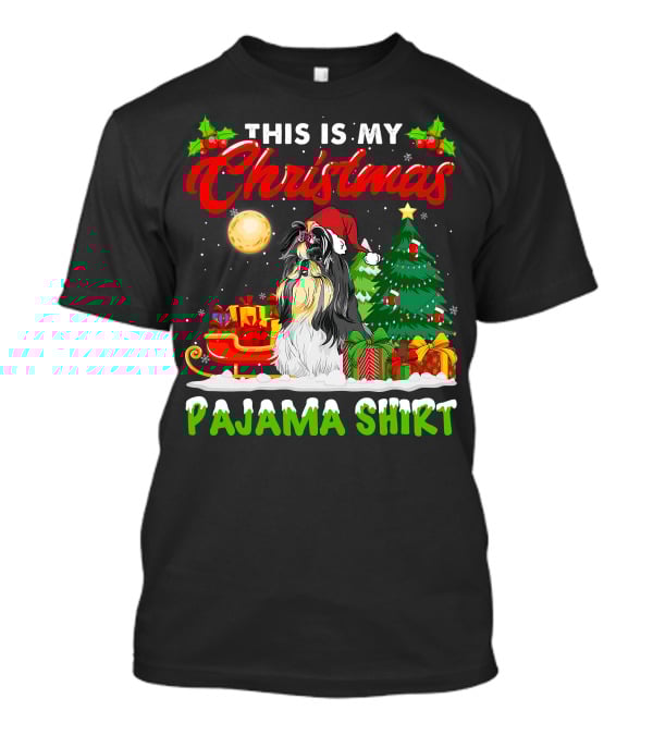 Christmas Pajama Shih Tzu Dog With Santa Hat And Presents T-Shirt