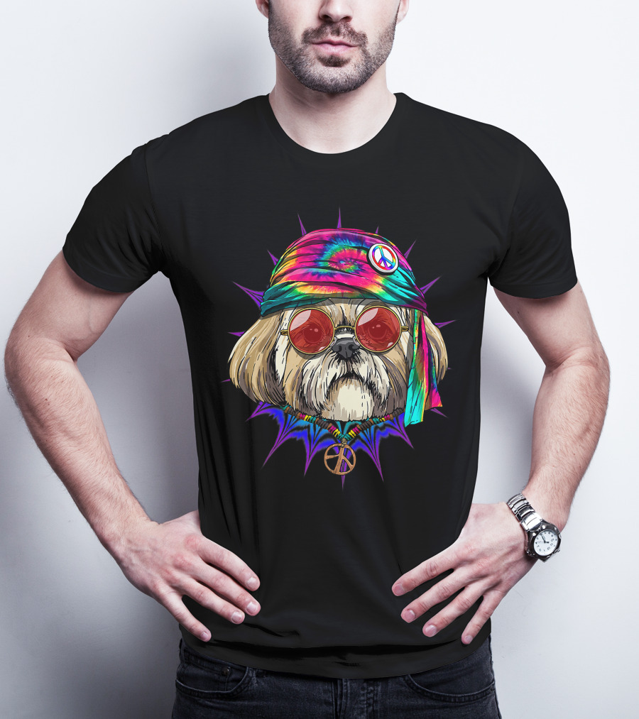 Tie Dye Hippie Shih Tzu Peace Love Hippiness Dog T-Shirt