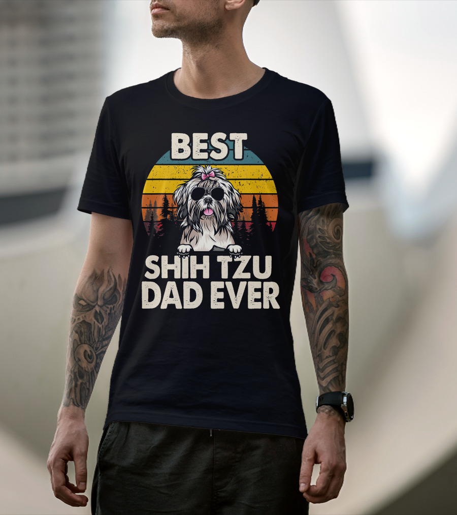 Best Shih Tzu Dad Ever Vintage Retro T-Shirt