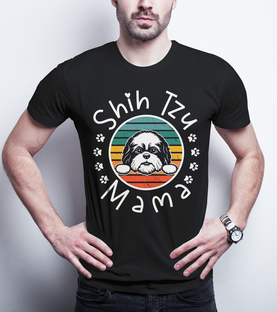 Shih Tzu Mama Vintage Style Shih Tzu Lover T-Shirt