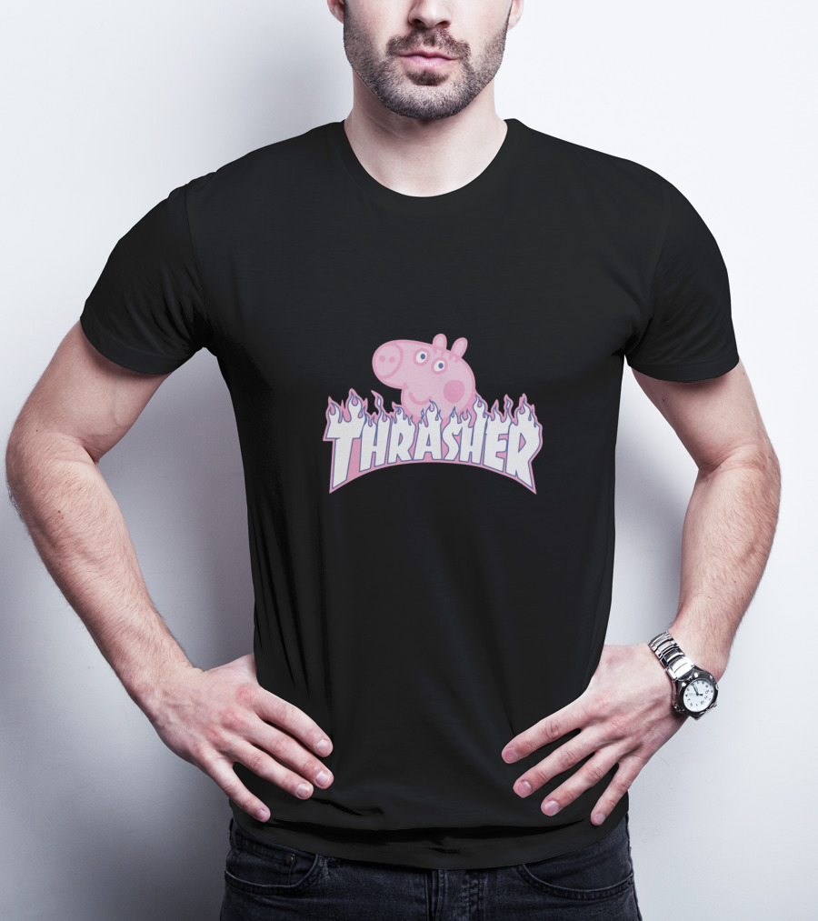 Thrasher Pig Peppa Parody Flame T-Shirt