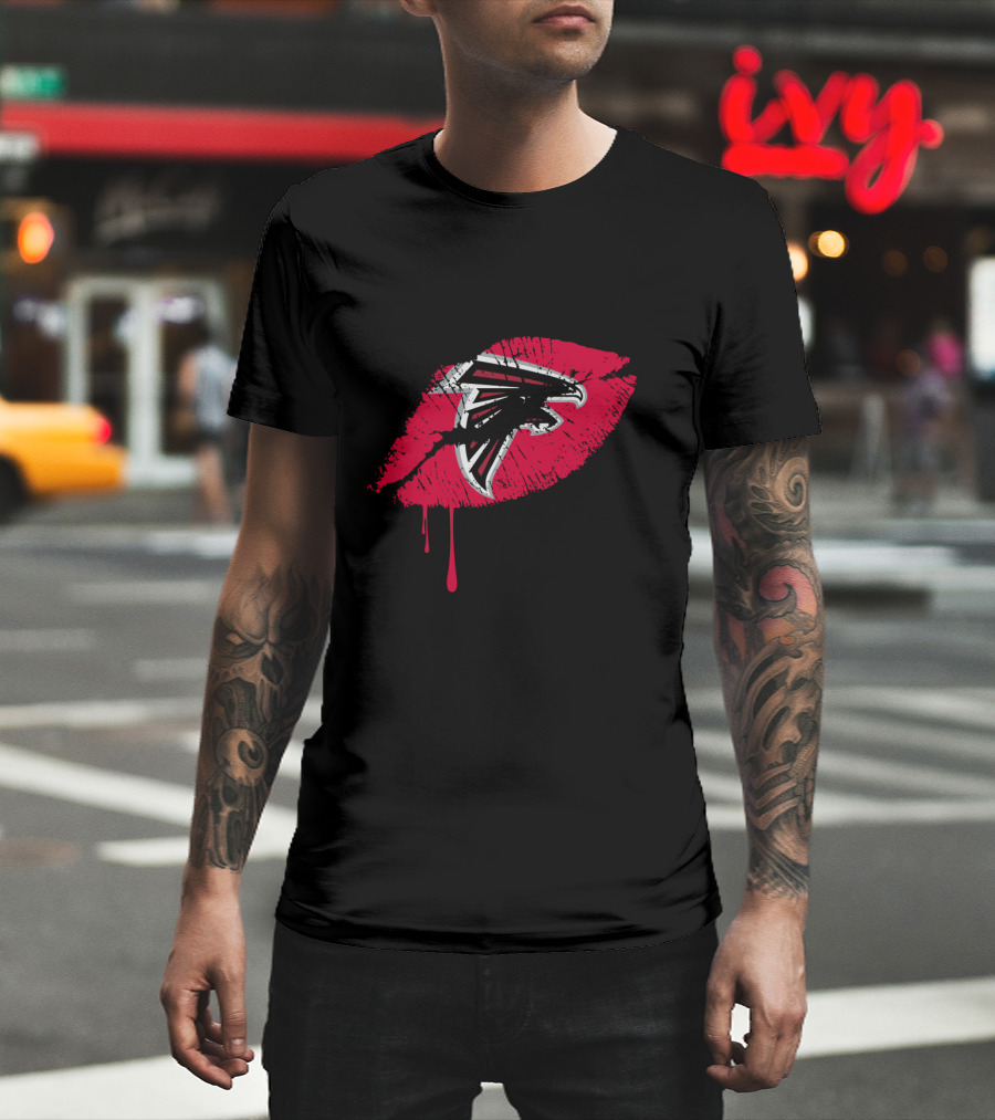 Atlanta Falcons Red Lip Print With Iconic Falcon T-Shirt