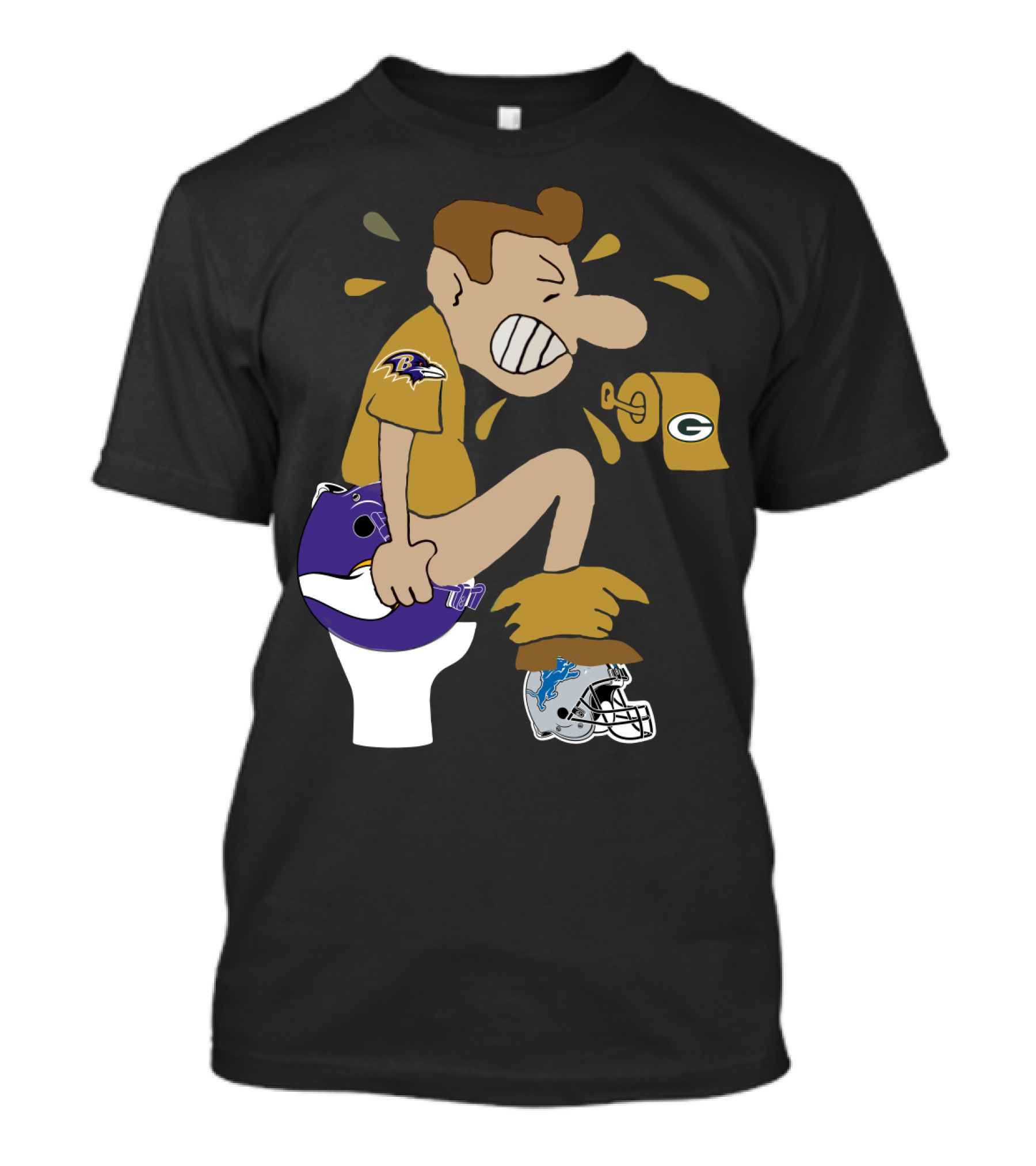 Baltimore Ravens Toilet Humor With Green Bay Packers And Detroit Lions Football Rivalry T-Shirt