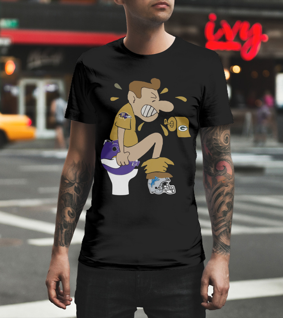 Baltimore Ravens Toilet Humor With Green Bay Packers And Detroit Lions Football Rivalry T-Shirt