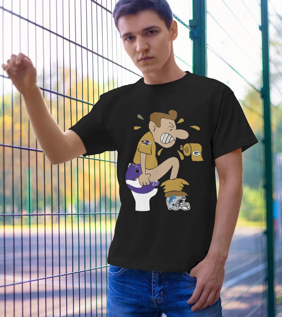Baltimore Ravens Toilet Humor With Green Bay Packers And Detroit Lions Football Rivalry T-Shirt