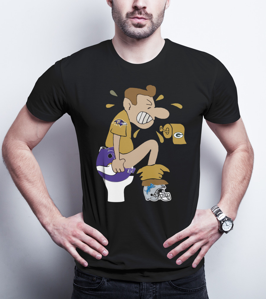 Baltimore Ravens Toilet Humor With Green Bay Packers And Detroit Lions Football Rivalry T-Shirt