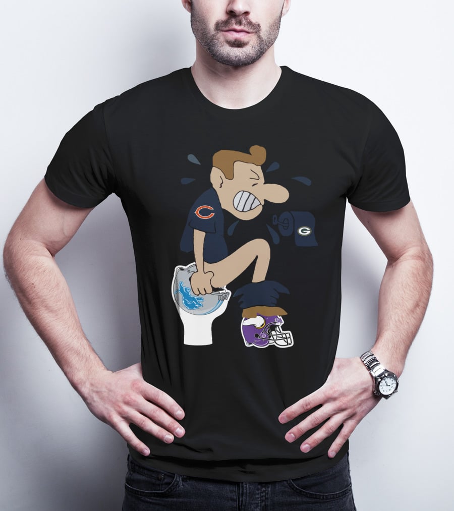 Chicago Bears Fan Humor Rival Teams Toilet Cartoon T-Shirt