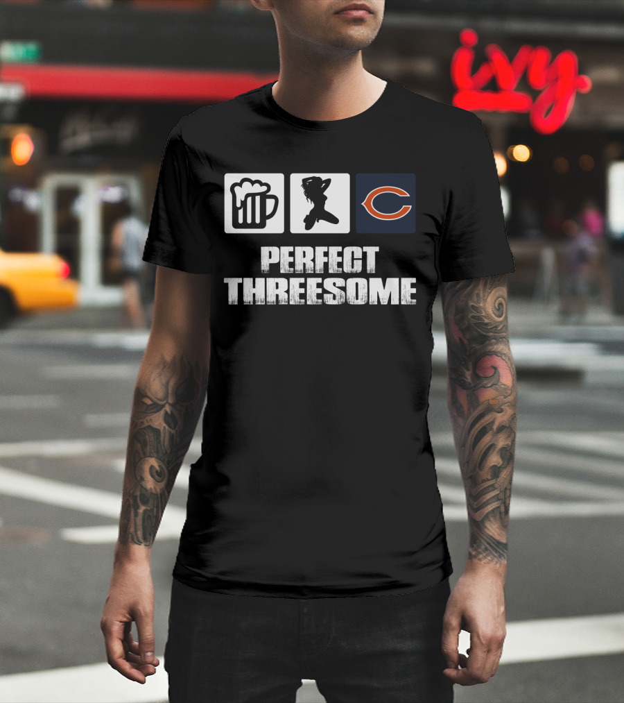 Chicago Bears Perfect Threesome Beer And Silhouette T-Shirt