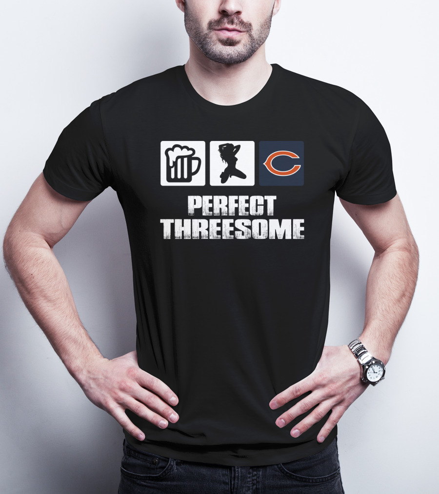 Chicago Bears Perfect Threesome Beer And Silhouette T-Shirt