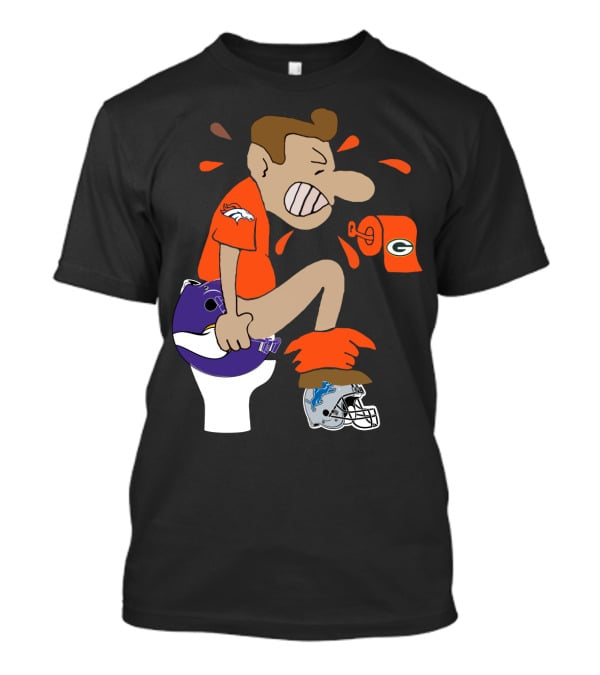 Denver Broncos Fan Toilet Humor With Detroit Lions Green Bay Packers Minnesota Vikings Logos T-Shirt
