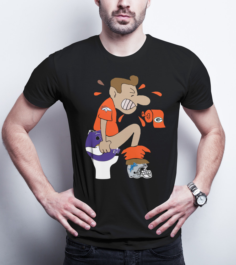Denver Broncos Fan Toilet Humor With Detroit Lions Green Bay Packers Minnesota Vikings Logos T-Shirt