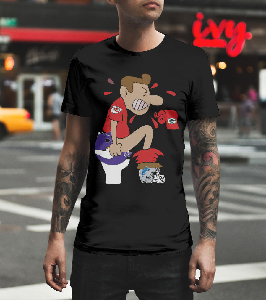 Kansas City Chiefs Rivalry Humor With Vikings Packers And Lions Toilet Theme T-Shirt