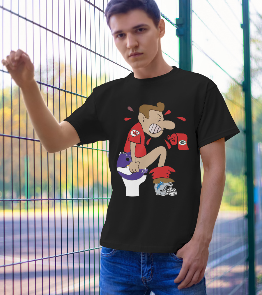 Kansas City Chiefs Rivalry Humor With Vikings Packers And Lions Toilet Theme T-Shirt