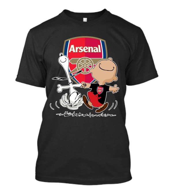 Arsenal Football Club Snoopy Charlie Brown Dancing Badge T-Shirt