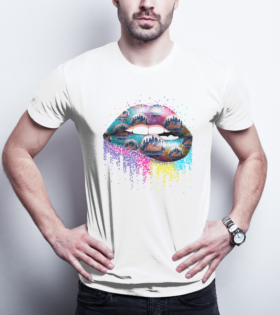 Colorful Lip Pattern With Mets T-Shirt
