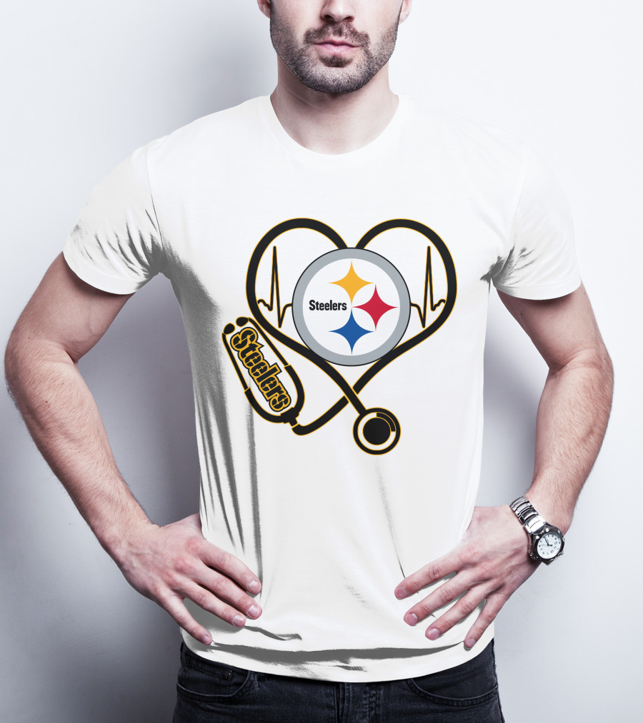 Nurse Love Steelers Heartbeat Stethoscope T-Shirt