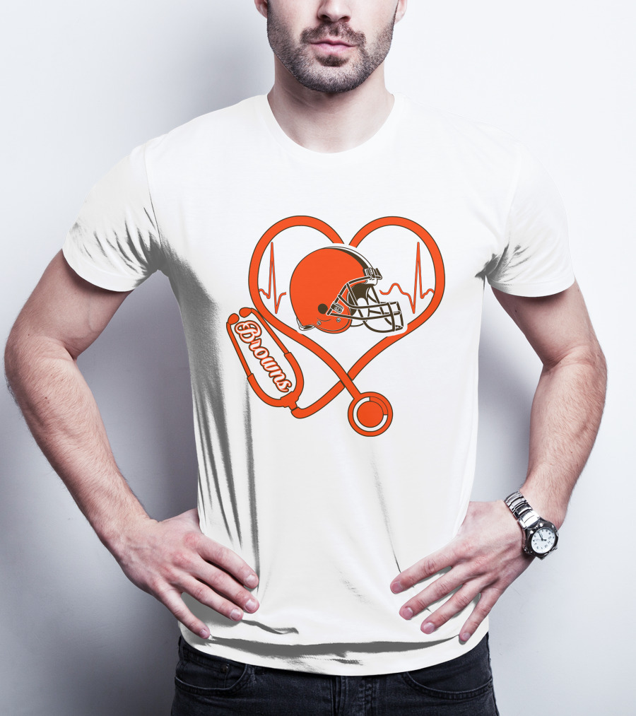 Nurse Heartbeat Stethoscope Cleveland Browns Helmet T-Shirt