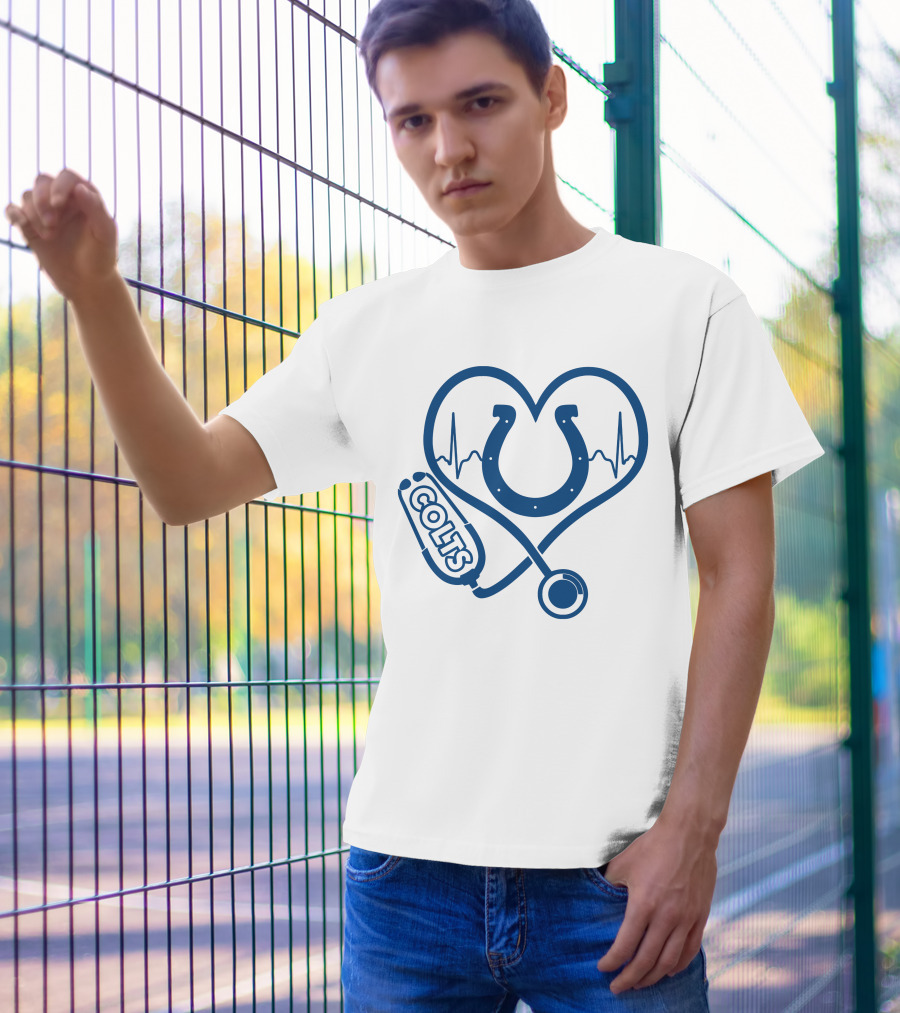 Nurse Colts Stethoscope Heartbeat Horseshoe Indianapolis T-Shirt