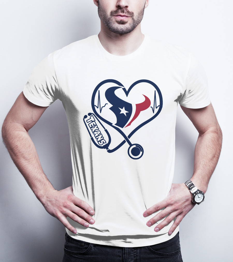 Nurse Houston Texans Heartbeat Stethoscope T-Shirt
