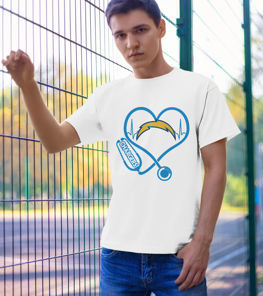Los Angeles Chargers Heartbeat Nurse Stethoscope T-Shirt