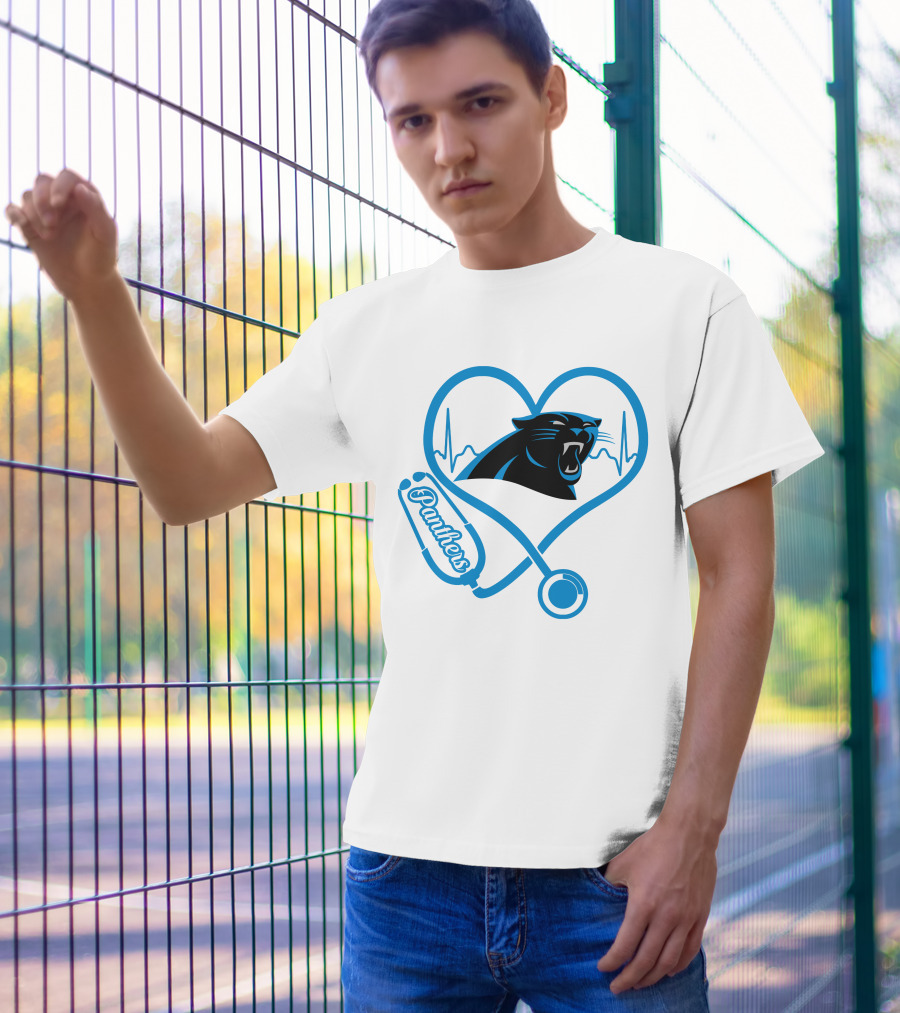 Carolina Panthers Nurse Heartbeat Stethoscope Panther T-Shirt