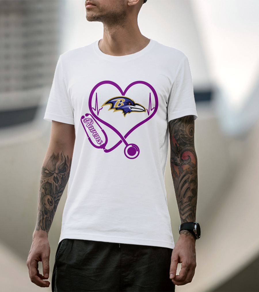 Baltimore Ravens Nurse Heartbeat Stethoscope Emblem T-Shirt