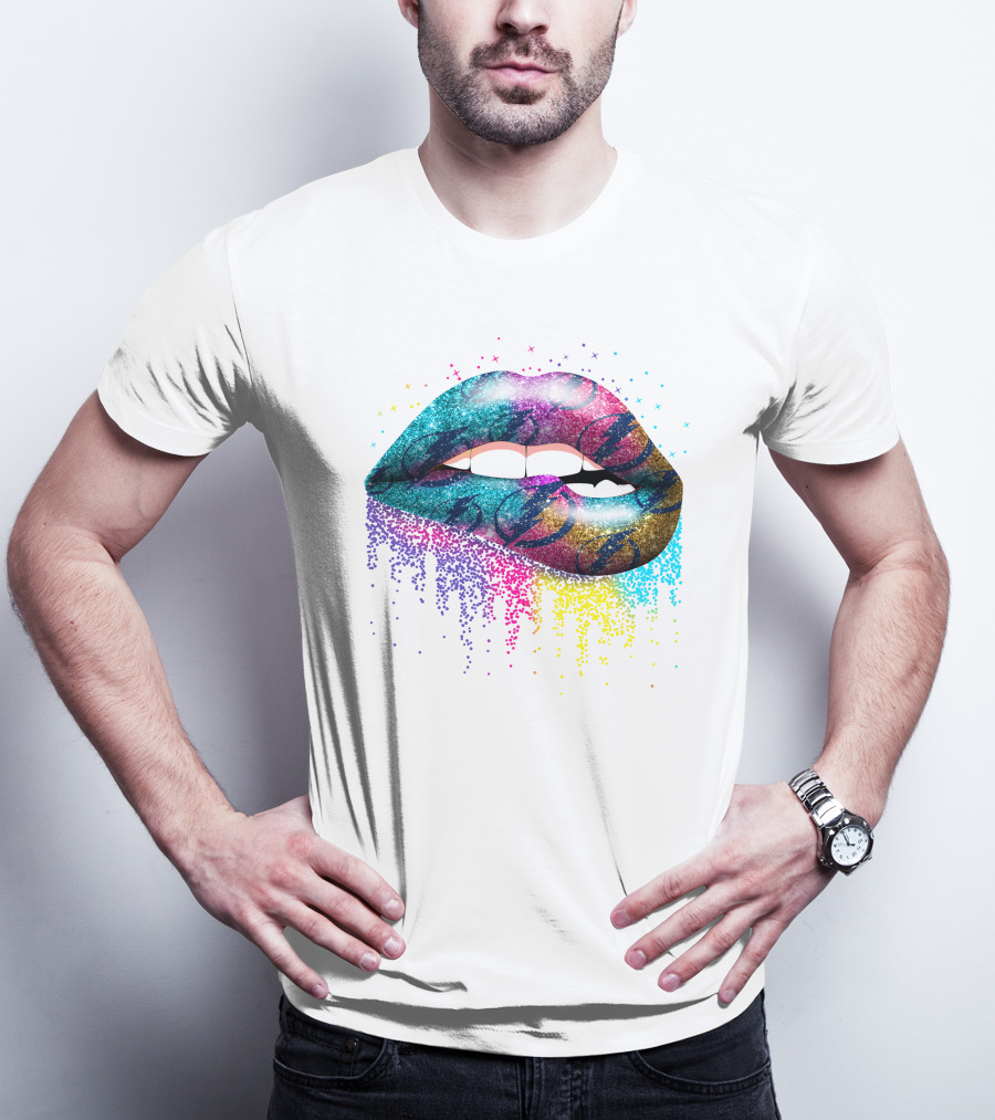 Lip Tampa Bay Lightning Glitter Gradient Sparkle Lips T-Shirt