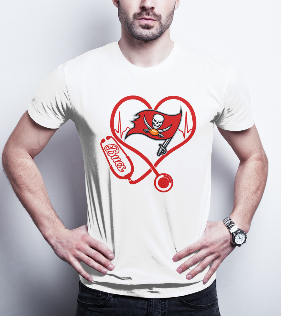 Bucs Heartbeat Nurse Stethoscope Pirate Flag T-Shirt