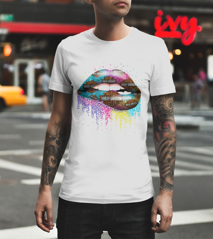 Harley Davidson Logo Lips With Colorful Effect T-Shirt