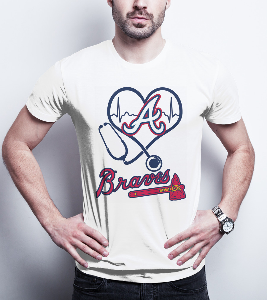 Nurse Heartbeat Stethoscope Atlanta Braves T-Shirt