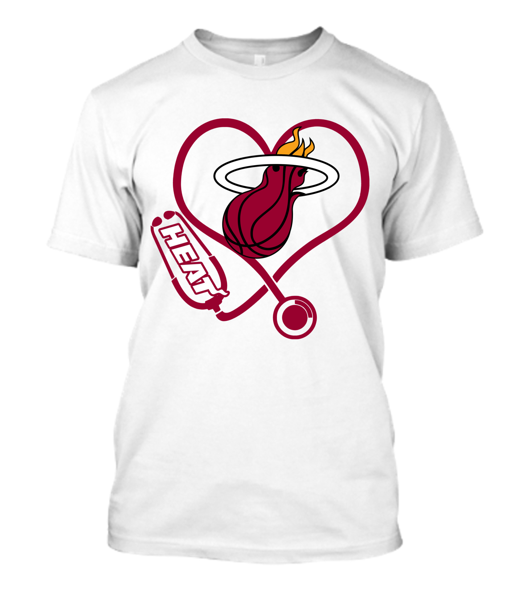 Miami Heat Basketball Nurse Heart Stethoscope T-Shirt