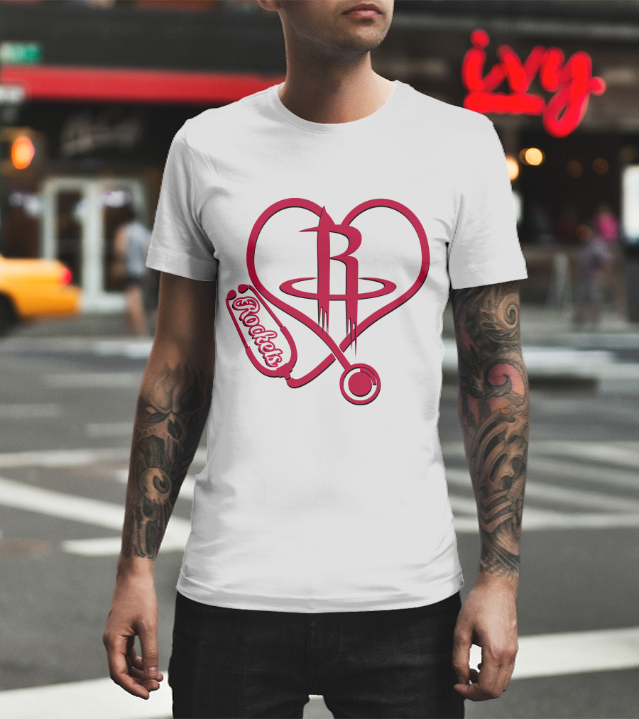 Nurse Heart Houston Rockets Logo Stethoscope T-Shirt