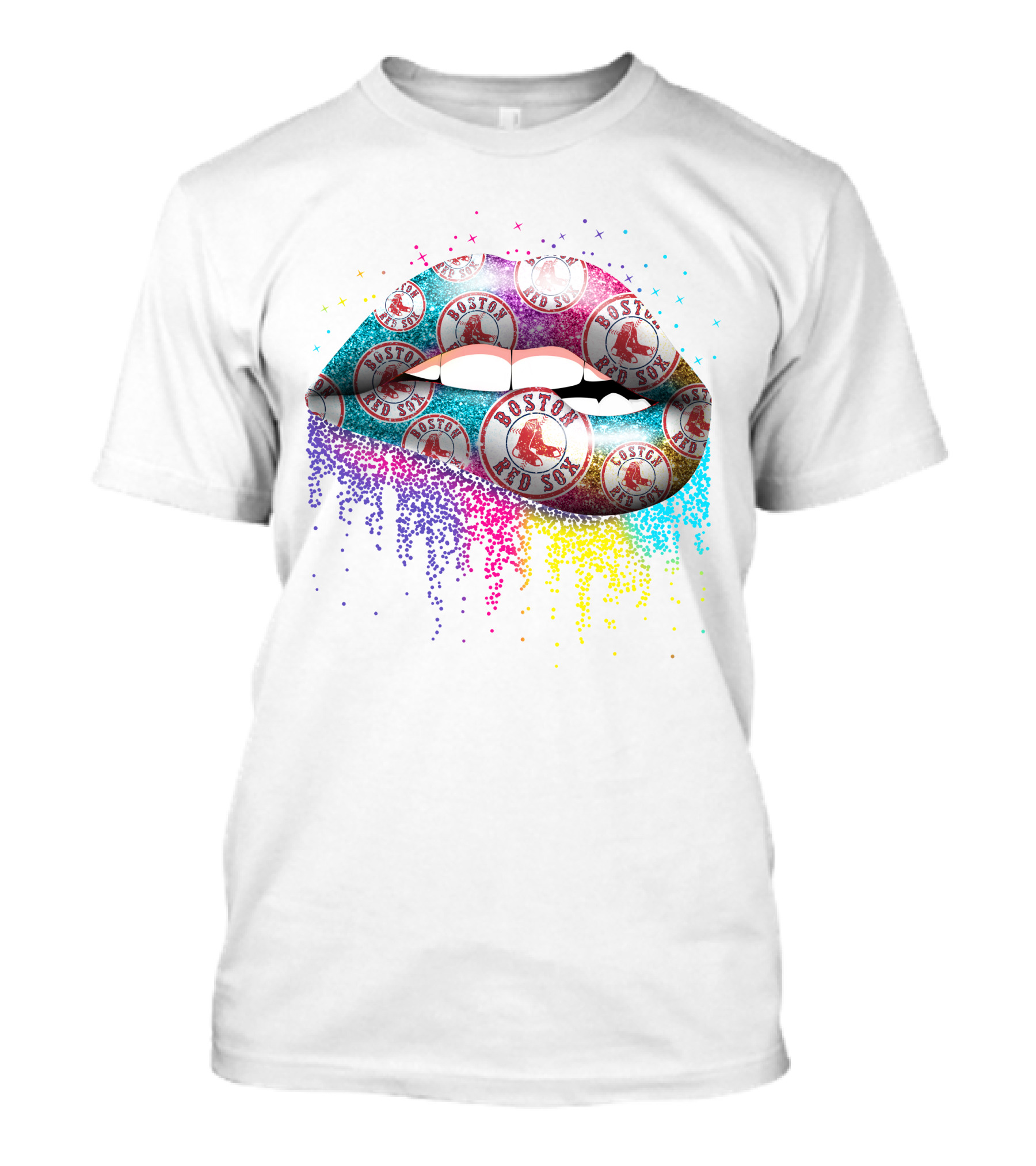 Boston Red Sox Lips Pattern With Burst T-Shirt