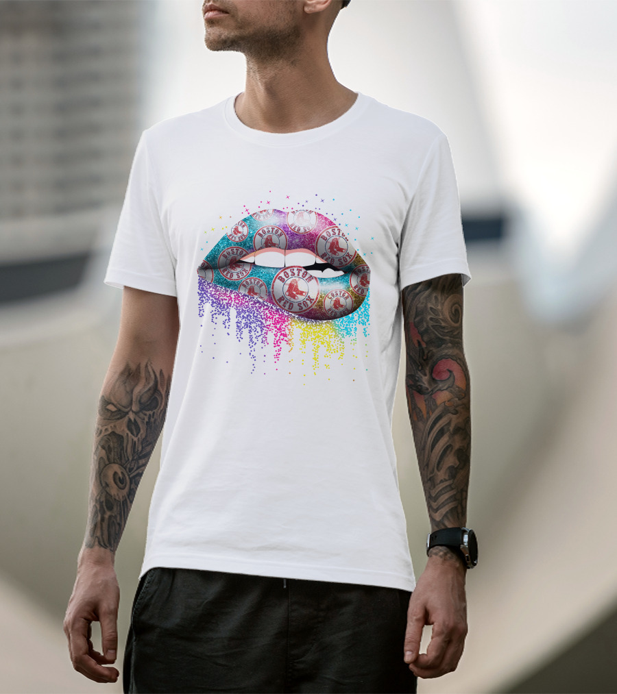Boston Red Sox Lips Pattern With Burst T-Shirt