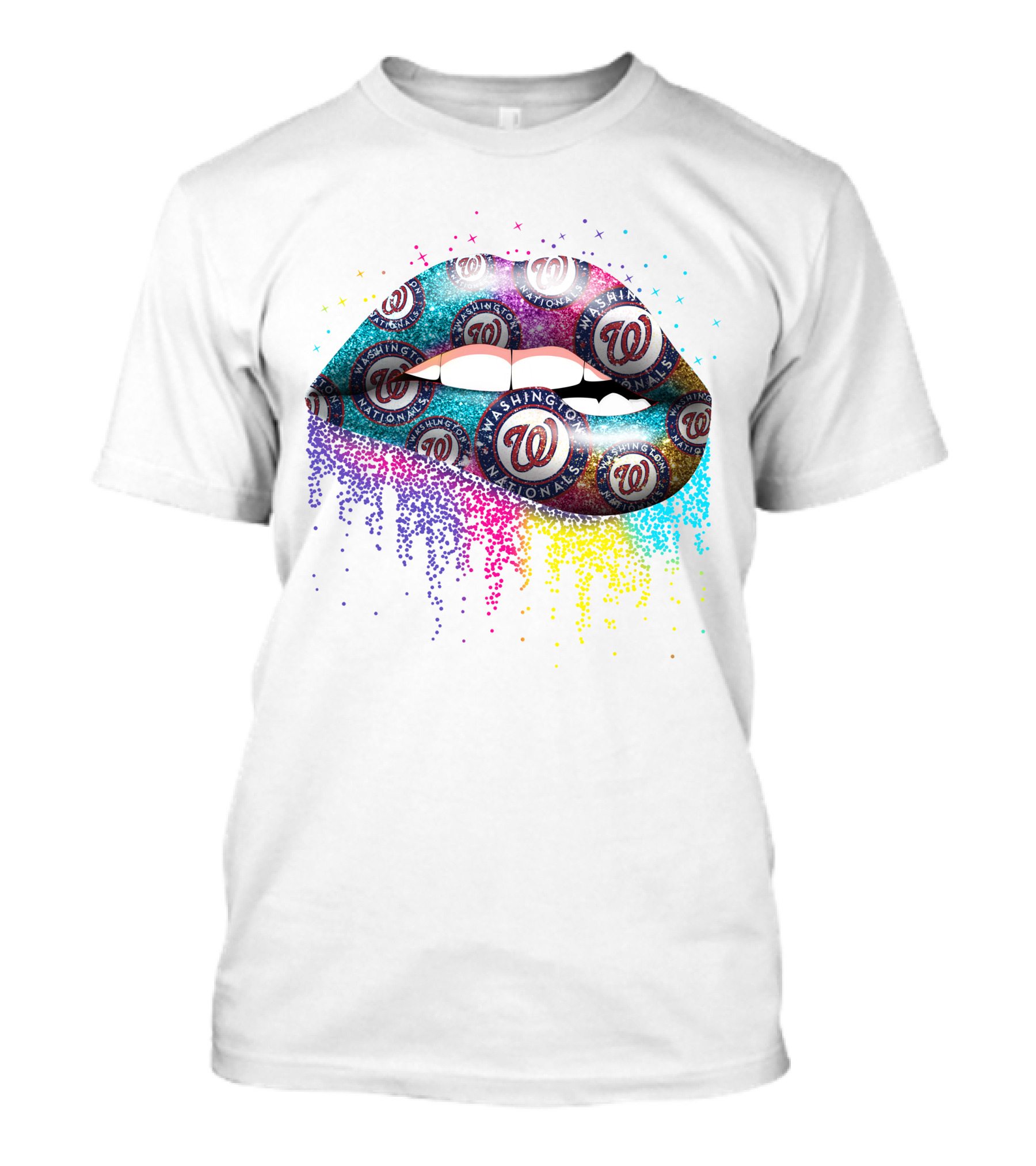 Washington Nationals Lips Logo Pattern Rainbow Effect T-Shirt