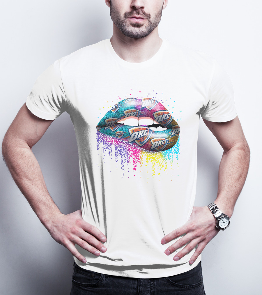 Oklahoma City Thunder Lips Logo Multicolor Sparkle T-Shirt